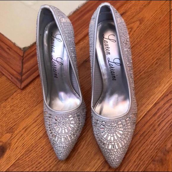 Shoes | Lauren Lorraine Silver Sparkle Beaded Bridal Prom Wedding Shoe ...